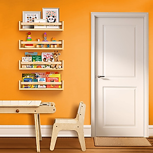 Woodever Nursery Book Shelves Set of 4, 16 Inches Kids Bookshelf, Book Shelf for Kids Room, Floating Shelves for Wall Nursery, Book Storage for Kids, for Bedroom and Palyroom Decor.