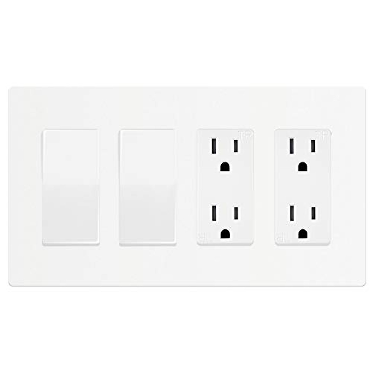 ENERLITES - SI8834-W-STICKER Screwless Decorator Wall Plates Child Safe Outlet Covers, Size 4-Gang 4.68" H x 8.30” L, Unbreakable Polycarbonate Thermoplastic, SI8834-W, Glossy, White