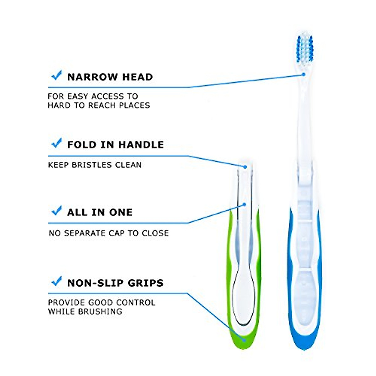 Lingito Travel Toothbrush, On The Go Folding Feature, Medium Bristle Brushes (3 Pack)