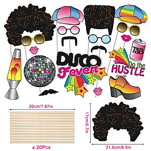 Medoore 70's Photo Booth Props, 1970s Disco Throwback Party Theme Photo Booth Props Decorations, 20 Pieces with Wooden Sticks for Hippie Party, Disco Fever Party, Woodstock Party