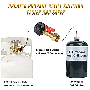 Hooshing QCC1 Propane Refill Pressure Adapter with ON-Off Control Valve LP Gas Refill for Camping Grill 1LB Bottle Tank 20~40LBS Cylinder