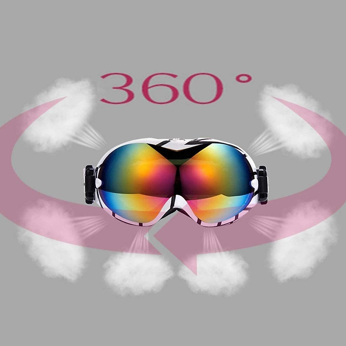 FRAHS Ski Goggles, Anti-Fog Snow Goggles with Double-Layer Lens & Extra Wide Elastic Band, Snowboard Goggles for Men & Women (Color : B, Size : 18 * 8.6CM)