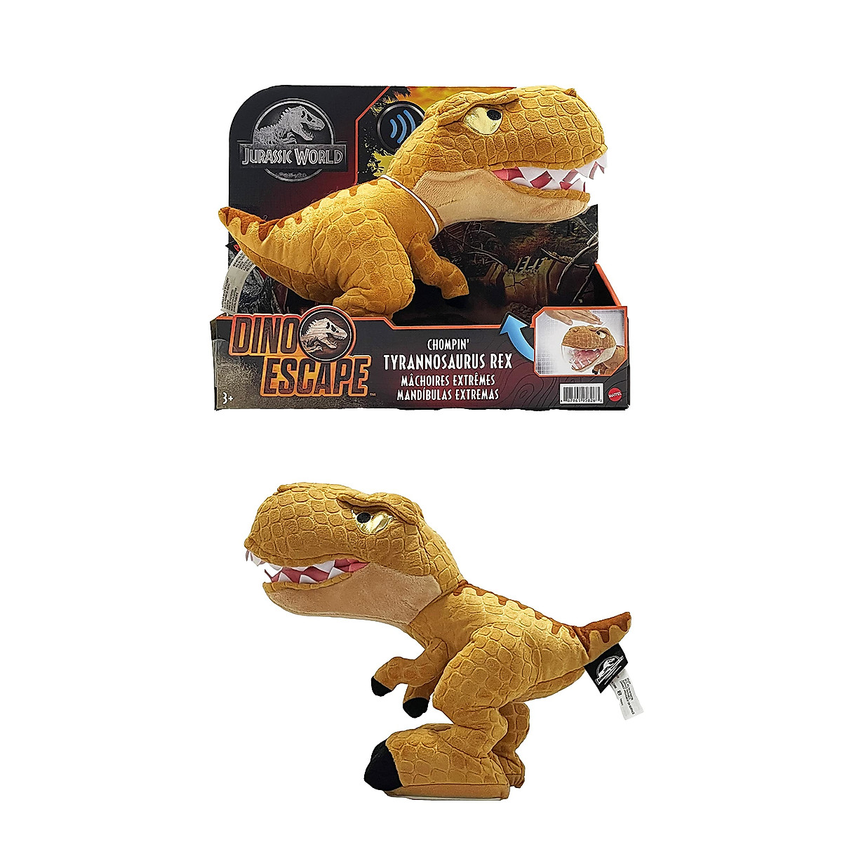 Mattel Jurassic World Fan-Favorite Character, Plush Dinosaur Toy with Chomp Action & Roar Sound, Soft Doll Play or Nap Buddy, For Kids Ages 3 Years & Older