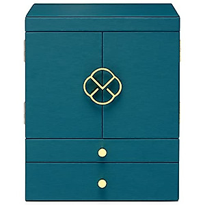 Vlando Jewelry Box Organizer Faux Leather Mirror Jewelry Storage for Women Large Jewelry Eaarring Necklace Watch Rings Boxes Case Christmas New Year Thanksgiving Gift Green