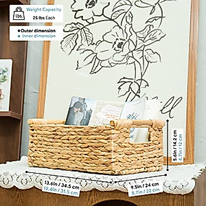 Natural Water hyacinth storage basket with Handle, Rectangular Wicker Basket for Organizing, Decorative Wicker Storage Basket for Living Room, Medium Wicker Basket 13.6 x 9.5 x 5.6 inches