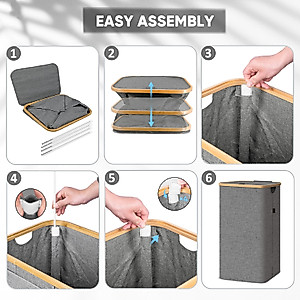 BALEINE Laundry Hamper with Lid, Tall Laundry Baskets with Bamboo Pull Handles, Large Laundry Bin with Internal Support (26 Gal/100L, Beige)