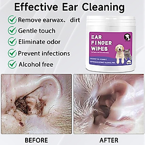 MOOECKOM Dog Ear Cleaner Dog Ear Wipes，Natural Ear Wipes Finger for Dogs & Cats Finger Ear Cleaner Wipes，50 Count