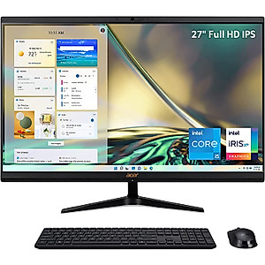 Acer Aspire 27" FHD Premium All-in-One Computer | 12th Gen Intel Core i5-1235U | Intel Iris Xe Graphics | Wireless Mouse & Keyboard | Windows 11 (Black, 32GB DDR4 | 1TB SSD)
