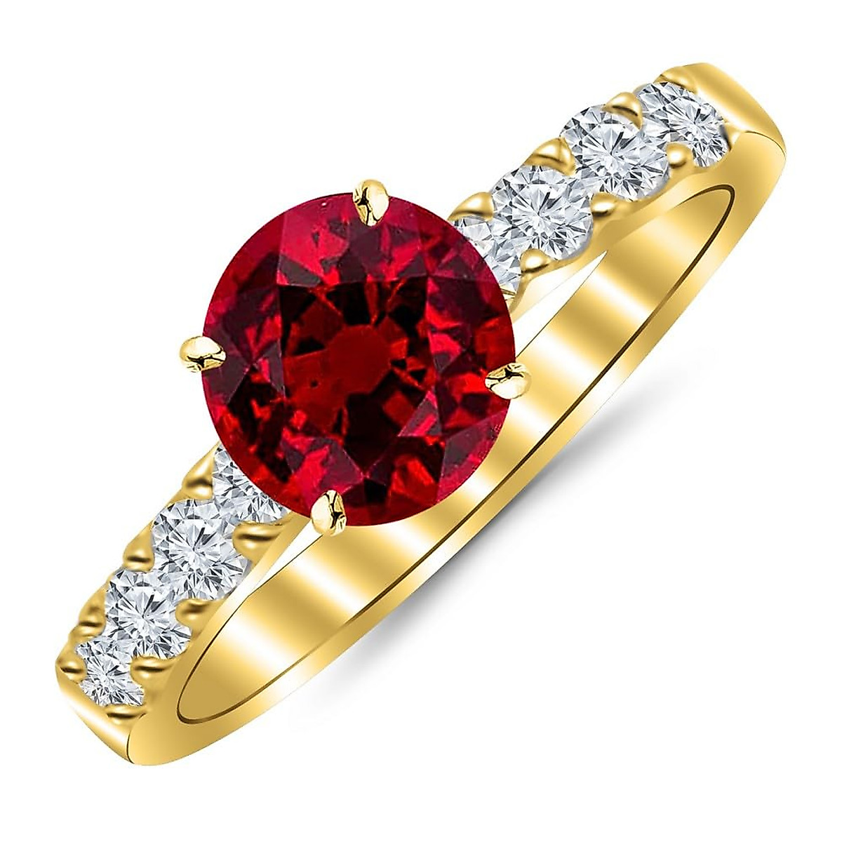 2 Carat 14K Yellow Gold Classic Prong Set Diamond Engagement Ring with a 1.5 Carat Natural Ruby Center (Heirloom Quality)