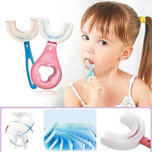 CUKEYOUZ Kids U-Shaped Toothbrush,Food Grade Soft Silicone Brush Head, Manual Tooth Brush 360° Oral Teeth Cleaning Design for Toddlers and Children (Ages 6-12)