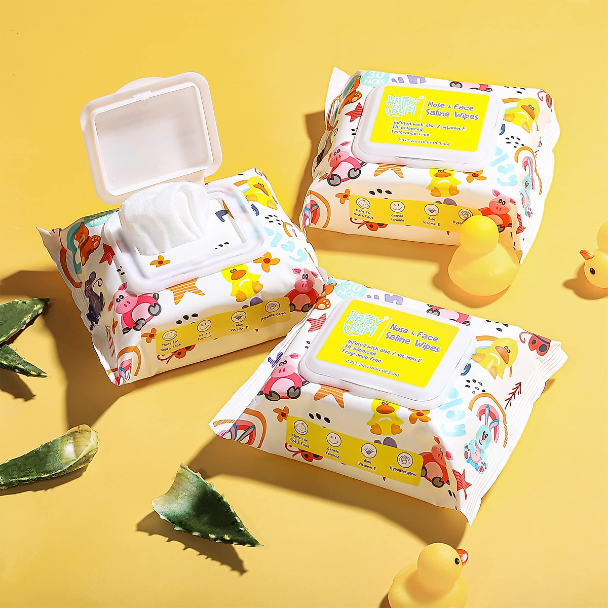 Baby Wipes - HAPPY BUM Saline Baby Wipes, Unscented, 360 Count (12 Packs of 30 Wipes) Saline Face Wipes