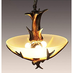 Antler Chandelier Rustic Retro Chandelier Faux Resin Antler Ceiling Light Fixture Frosted Glass Light Kitchen Farmhouse Restaurant Island Bedroom Loft Aisle 3 Light, Easy to Install