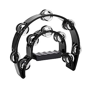 Half Moon Tambourine,Hand Tambourine Double Row Jingle Handbell Tambourine Percussion Musical Instrument 6 Colors(Black) half moon instrument adult size half moon tambourine