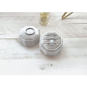 BLUTETE Velvet 3 Slots Jewelry Ring Box Engagement Wedding Box Keepsake Box Bridal Photo Ring Triple Slots Octagon (Champagne)