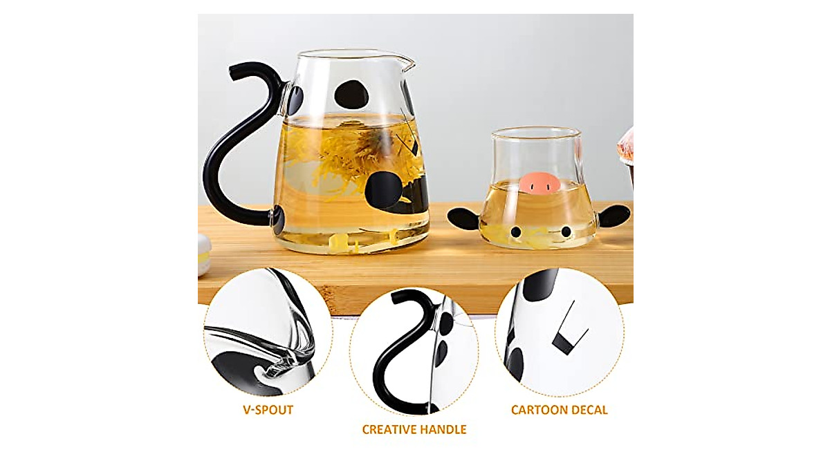 Cabilock Cute Cow Glass Carafe & Cup Set for Nightstand