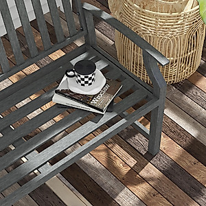 Outsunny 46" Outdoor Garden Bench, Metal Bench, Wood Look Slatted Frame Furniture for Patio, Park, Porch, Lawn, Yard, Deck, Gray