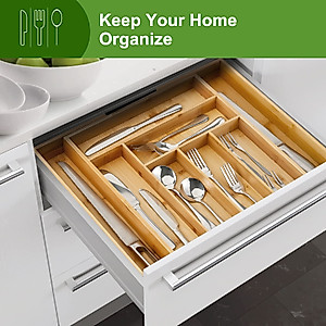 Secura Bamboo Expandable Drawer Organizer, Silverware Utensil Holder and Cutlery Tray for Kitchen, Office, Bathroom and Home (8 Expandable Compartments)