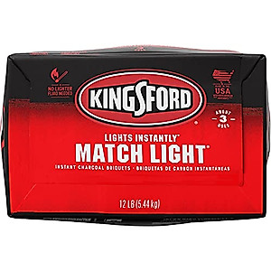Kingsford Match Light Instant Charcoal Briquettes, BBQ Charcoal for Grilling, Ready in 10 Minutes, No Lighter Fluid or Starter Needed, 12 lbs