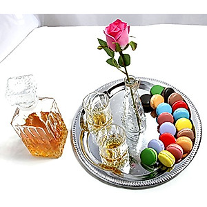 Maro Megastore (Pack of 4) 13.8-Inch Elegant Round Floral Pattern Engraved Catering Chrome Plated Serving Plate Mirror Tray Platter Tableware Holiday Wedding Birthday Party Deco Art (Medium) T226-4pk