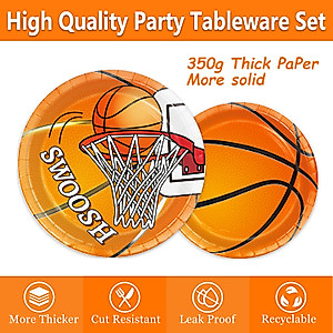 178 Pcs Basketball Theme Birthday Party Decorations Basketball Party Supplies Set Include Plates, Napkin, Cup, Fork, Knives, Spoon, Tablecloth, Banner for Kids and Adults, Serves 24 Guests