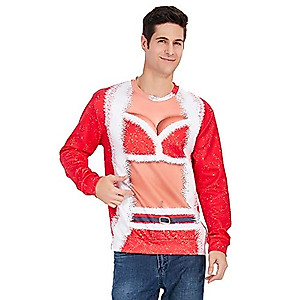 RAISEVERN Womens Ugly Christmas Sweater Funny Sex Design Fake 2 Pieces Pullover Sweatshirt Red 2,XXL