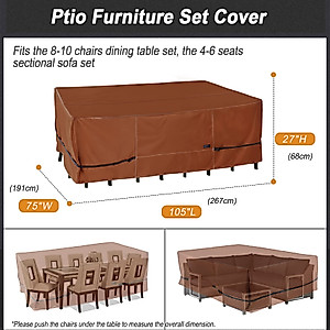 NettyPro Patio Table Cover Rectangular 105 x 75 Inch, 600D Heavy Duty Waterproof Outdoor Furniture Covers for Dining Table and Chair Rectangular, Brown