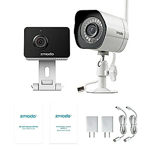 Zmodo Cameras for Home Security (Indoor & Outdoor Camera Bundle), 1080p HD, IP Camera Wireless WiFi, Motion Detection, Two-Way Talk, Night Vision, Remote View, Cloud Service, Work with Alexa/Google
