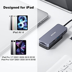 BYEASY iPad Pro USB C Hub for iPad Pro 2021 2020 2019 2018 12.9/11 inch with Docking Stations with 4K HDMI, USB 3.0, PD 100W Charging, SD/Micro Card Reader and 3.5mm Headphone Jack (6 in 1)