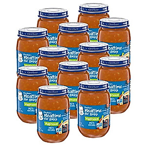 Gerber Mealtime for Baby 3rd Foods Veggie Power Baby Food Jar, Pasta Marinara, Non-GMO Pureed Baby Food for Crawlers, 6-Ounce Glass Jar (Pack of 12 Jars)