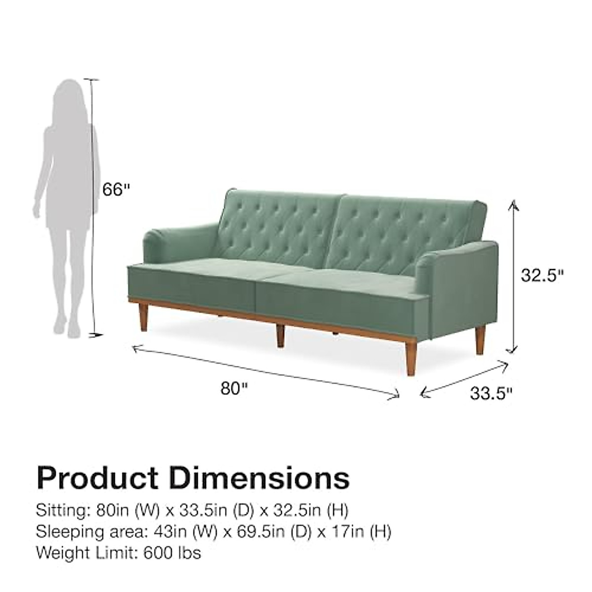 Mr. Kate Stella Vintage Convertible Sofa Bed Futon, Teal Velvet