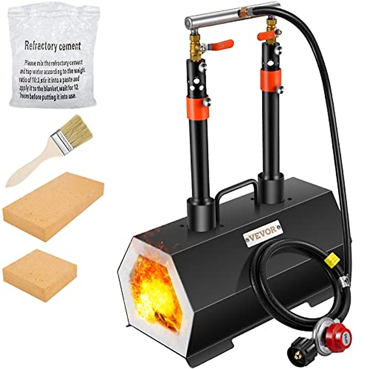 VEVOR Propane Forge Portable, 2 Burner 2600°F Metal and Knife Forge, Large Capacity Blacksmithing Farrier Forges, Gas Forging Tools and Equipment, Complete Mini Forge Kit