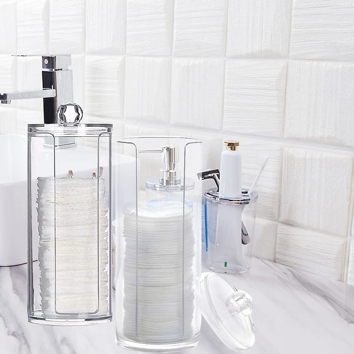 Cosmetic Organizer for Qtip Holder Dispenser Cotton Balls Cotton Swabs Clear Plastic Storage Box Makeup Organizer with Lid Cotton Swab Ball Pad Holder