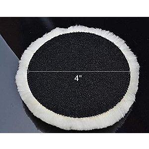 INZOEY Sheepskin Wool Polishing Pad 4 Inches Soft Buffing Pads with Hook and Loop Back Wool Cutting Pad for Car, Furniture, Glass and So On (Pack of 10)