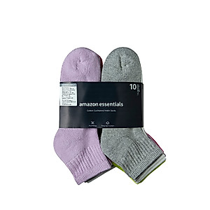 Amazon Essentials Women's Cotton Lightly Cushioned Ankle Socks, 10 Pairs, Pink/Grey/White, 8-12