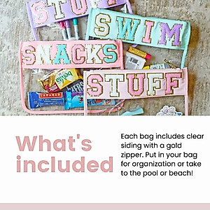 Clear Pouch with Patches, Varsity Letter Patches, Personalized Gift, Clear Bag, Makeup Bag, Snack Bag Pouch for Travel (Snacks (blue))