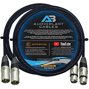 Audioblast - 2 Units - 3 Foot - HQ-4 - Star Quad Balanced Male to Female Microphone Cables with Eminence E311 & E312 Gold XLR Connectors – UV Protected & Road Ready