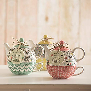 Pavilion Gift Company Bloom Mother Ceramic Tea for One, 15 oz, Multicolor