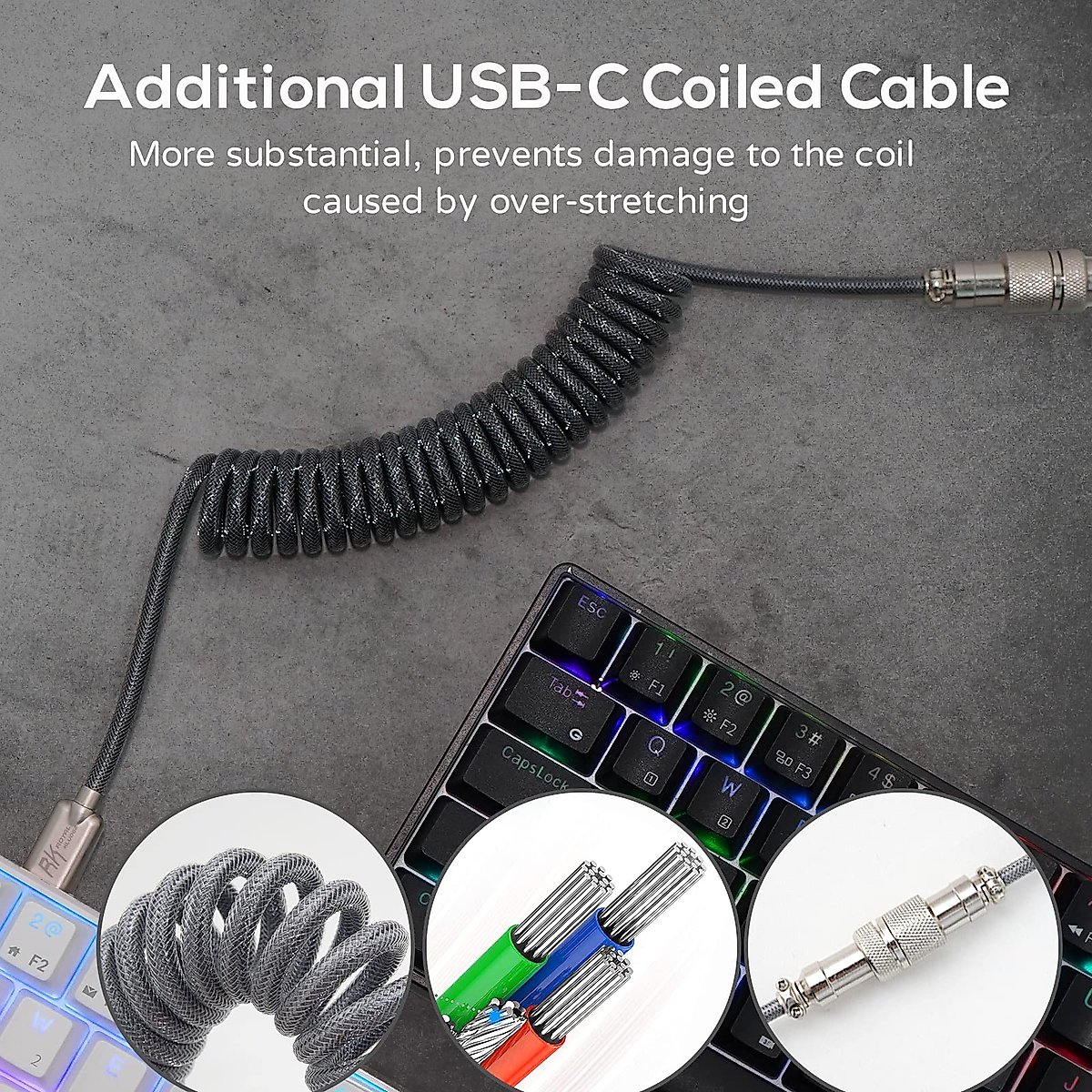 RK ROYAL KLUDGE RK61 60% Mechanical Keyboard with Coiled Cable, 2.4Ghz/Bluetooth/Wired, Wireless Bluetooth Mini Keyboard 61 Keys, RGB Hot Swappable Red Switch Gaming Keyboard with Software - Black