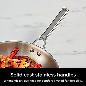 Ninja C90030 Everclad Commercial-Grade Stainless Steel 12" Fry Pan, Tri-Ply Pans, Oven Safe to 600°F, PFAS Safe, All Stovetops & Induction Compatible, Stainless
