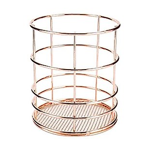 SUYING Hollow Pen Holder Pot, Wrought Iron Makeup Brushes Holder, Desk Tidy Stationery Organizer, Metal Mesh Storage Basket for Home Office