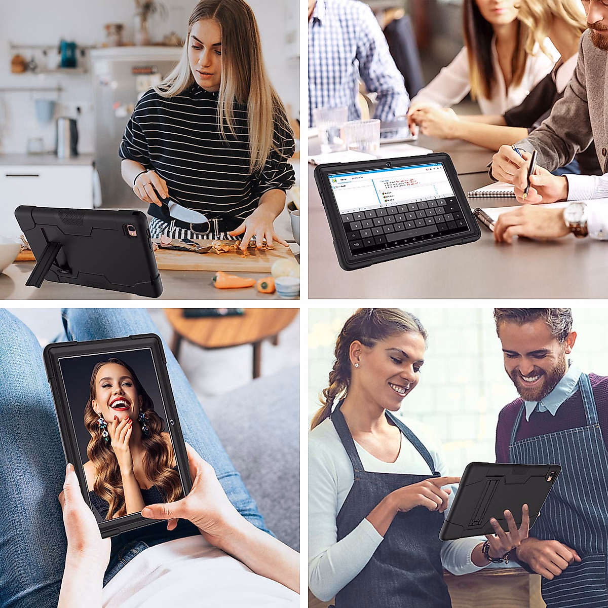 FIEWESEY for Dragon Touch Notepad 102 10 Inch Tablet Case,Heavy-Duty Drop-Proof and Shock-Resistant Rugged case(with Stand), for Blackview Tab 8/8E/Teclast P20hd/M40 10 Inch/AAUB P30(Black/Black)