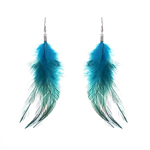 Lureme® Bohemian Style Feathers with Small Feather Tassel Dangle Earrings for Women(02004736) (Blue)