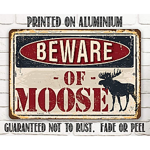 Beware of Moose - Rustic Metal Sign for Home, Cabin, Hunting Lodge, Outdoors and Lake House Display, Perfect Gift Idea for Nature and Wildlife Lovers, 8x12 Indoor/Outdoor Durable Metal Sign