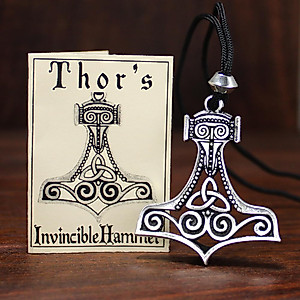 Large Thor's Hammer Necklace Mjolnir Pendant - Pewter Norse Jewelry