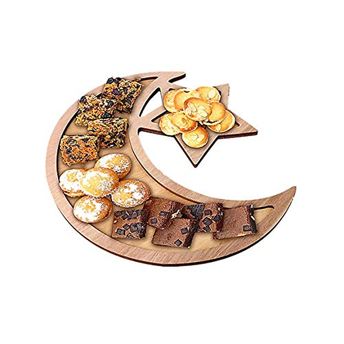 Cuawan Crescent Moon Plate Ramadan Wooden Tray Moon Ramadan Decorations Jupiter Tableware Eid Mubarak Party Breakfast Tableware Breakfast Dinner Dessert Pastry Display Stand Decoration