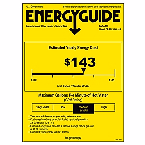 FOGATTI Natural Gas Tankless Water Heater, Indoor 6.3 GPM, 145,000 BTU White Instant Hot Water Heater, InstaGas Comfort 145 Series