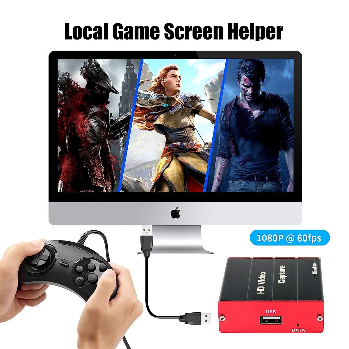 Mirabox USB3.0 HDMI Video Capture Card for Nintendo Switch, 1080P 60FPS HD Game Capture Device Cam Link With HDMI Passthrough Work with DSLR Xbox PS4 for OBS Twitch Game Live Streaming and Recording