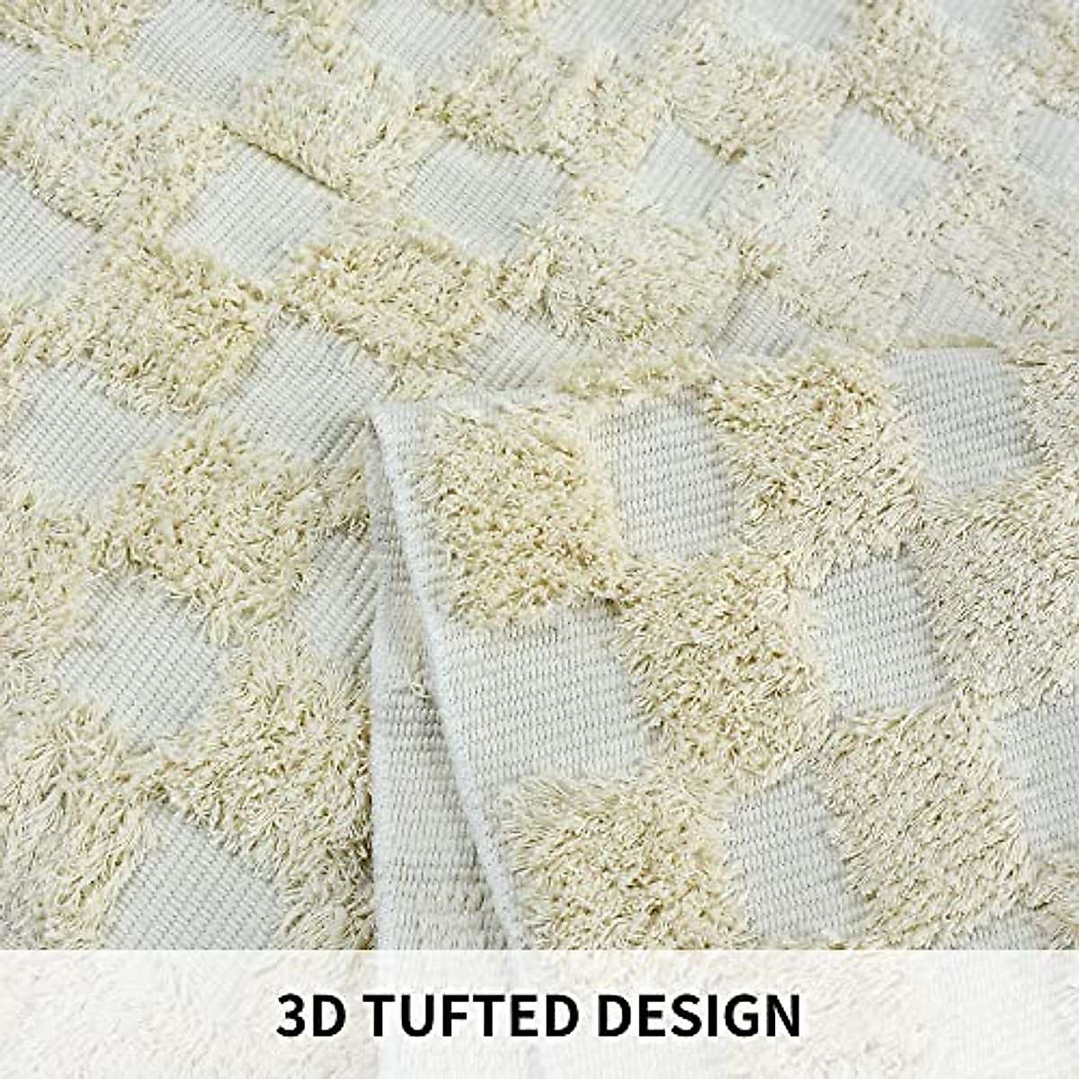 Zeeinx Boho Bathroom Rugs 2'x3' Cotton Hand Woven Area Rug with Tassels Cute Checkerboard Tufted Rug Farmhouse Throw Rug for Laundry Bedroom Living Room Entryway