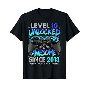 Level 10 Unlocked Awesome Since 2013 10th Birthday Gaming T-Shirt