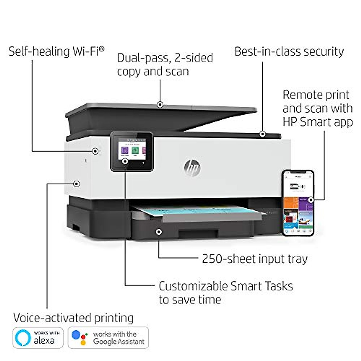 HP OfficeJet Pro 9015 All-in-One Wireless Color Printer, with Smart Home Office Productivity, HP Instant Ink, Works with Alexa (1KR42A)